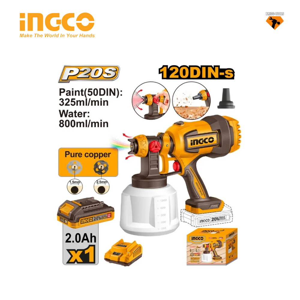 CORDLESS SPRAY GUN INGCO SPRAYING PRESSURE CSGLI20042 – Brico-tools